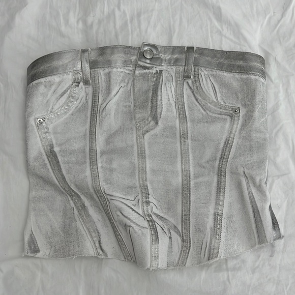 Zara | Tops | Zara Staples Silver Jean Top | Poshmark